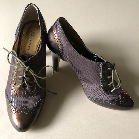 Anne Klein | Shoes | New Patent Copper Tie Heel Bootie Houndstooth ...